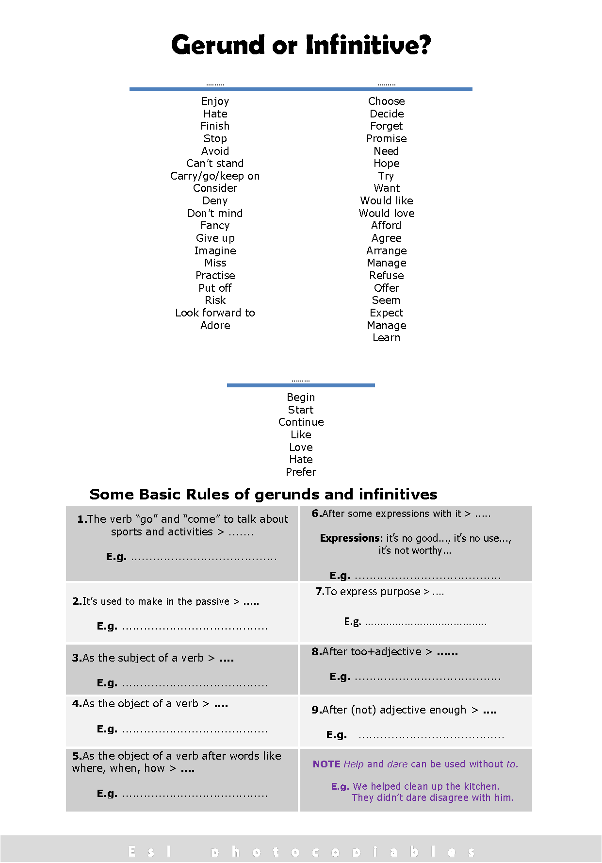 Esl Lesson: Gerunds and Infinitives 1 | photocopiables