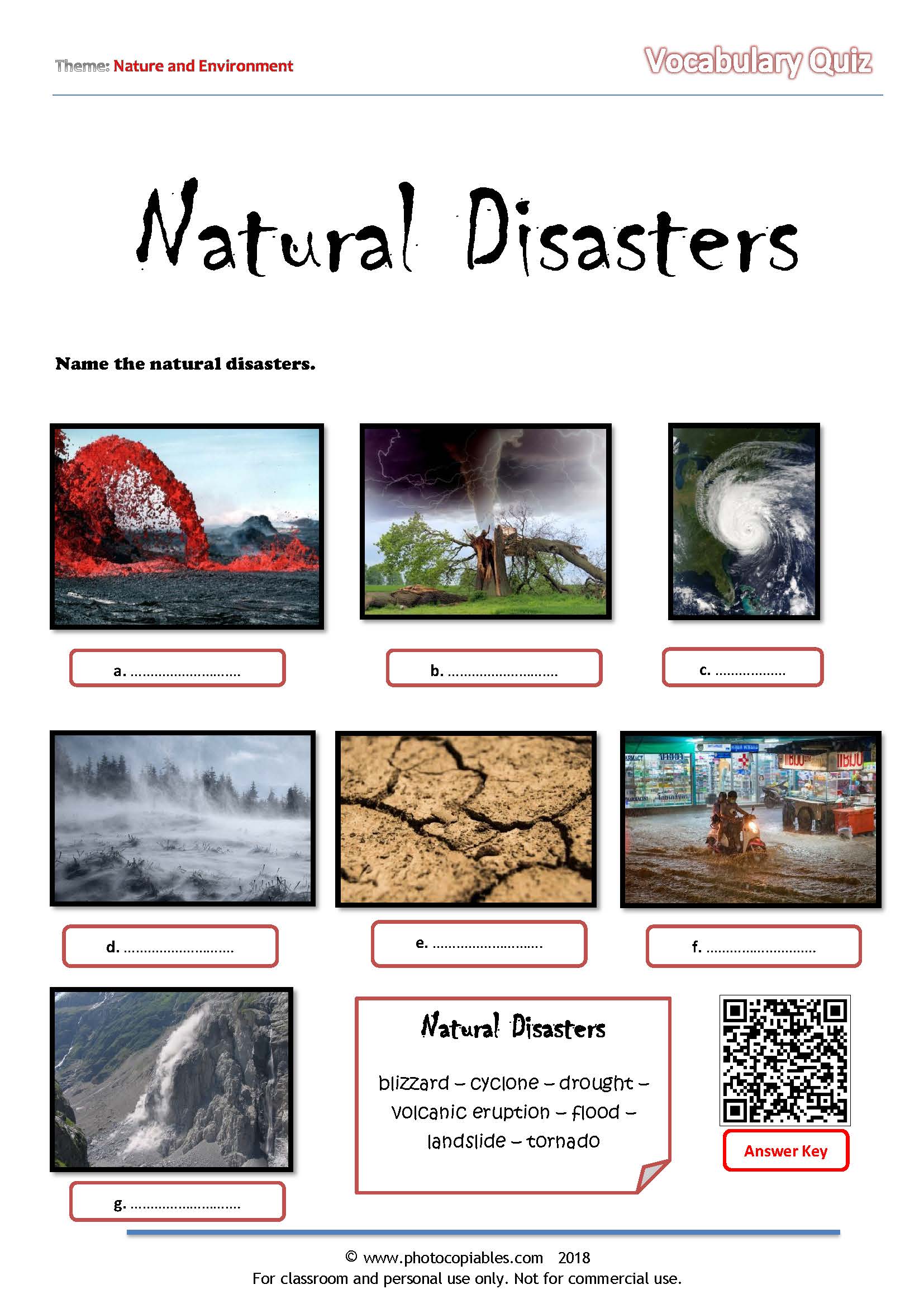 Natural Disasters Picture Quiz | photocopiables Natural Disasters Picture Quiz | photocopiables