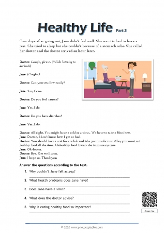 Healthy Life Reading Text Part Two | photocopiables