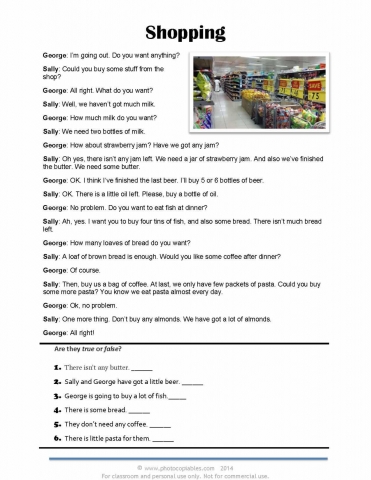 Countable and Uncountable Nouns Reading Text Quiz | photocopiables