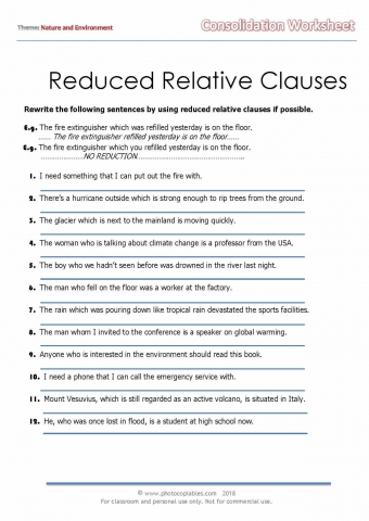Reduced Relative Clauses Worksheet | photocopiables